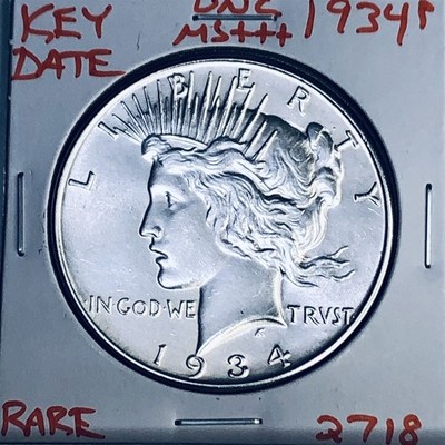 1934 P BU GEM PEACE SILVER DOLLAR UNC MS+++ U.S. MINT RARE KEY COIN ...