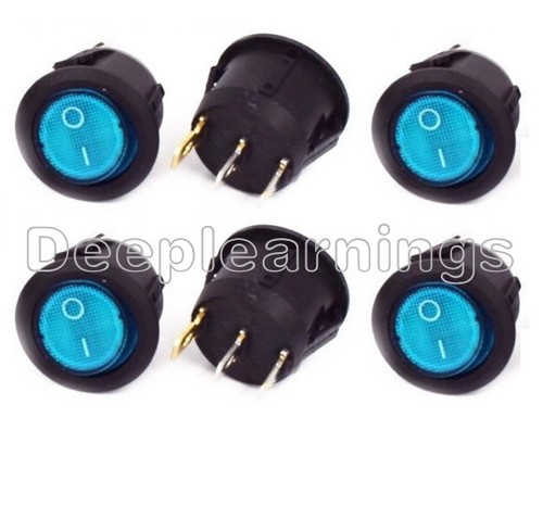 10 Pcs Mini 3 Pin Round Blue SPDT ON-OFF Rocker Switch Snap-in 6A/250V ...