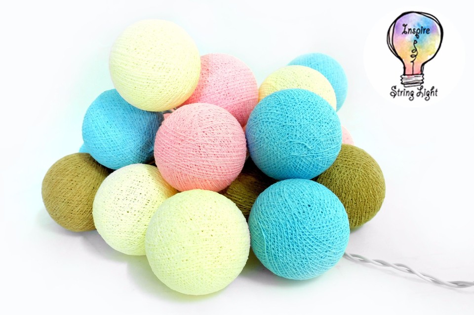 20 COTTON BALLS STRING FAIRY LIGHTS PARTY,PATIO,DECOR,CHRISTMAS,WEDDING ...