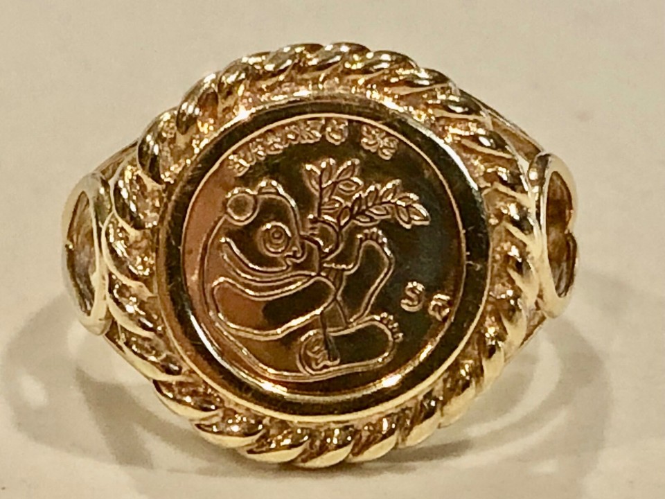 Chinese Panda Coin Ring 10K Yellow Gold | eBay