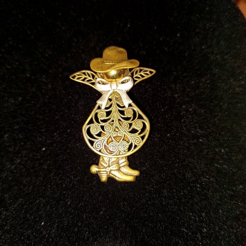 Cowboy/Cowgirl Angel Pin Brass & Silver Tone Mixed Texture Layered ...