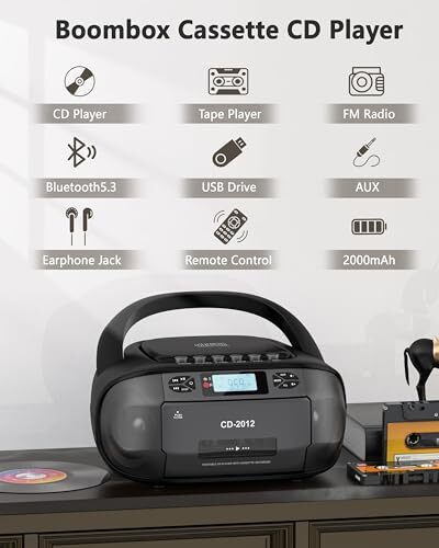 Boombox Cassette CD Player Combo with Bluetooth5.3,FM Radio,Remote | eBay