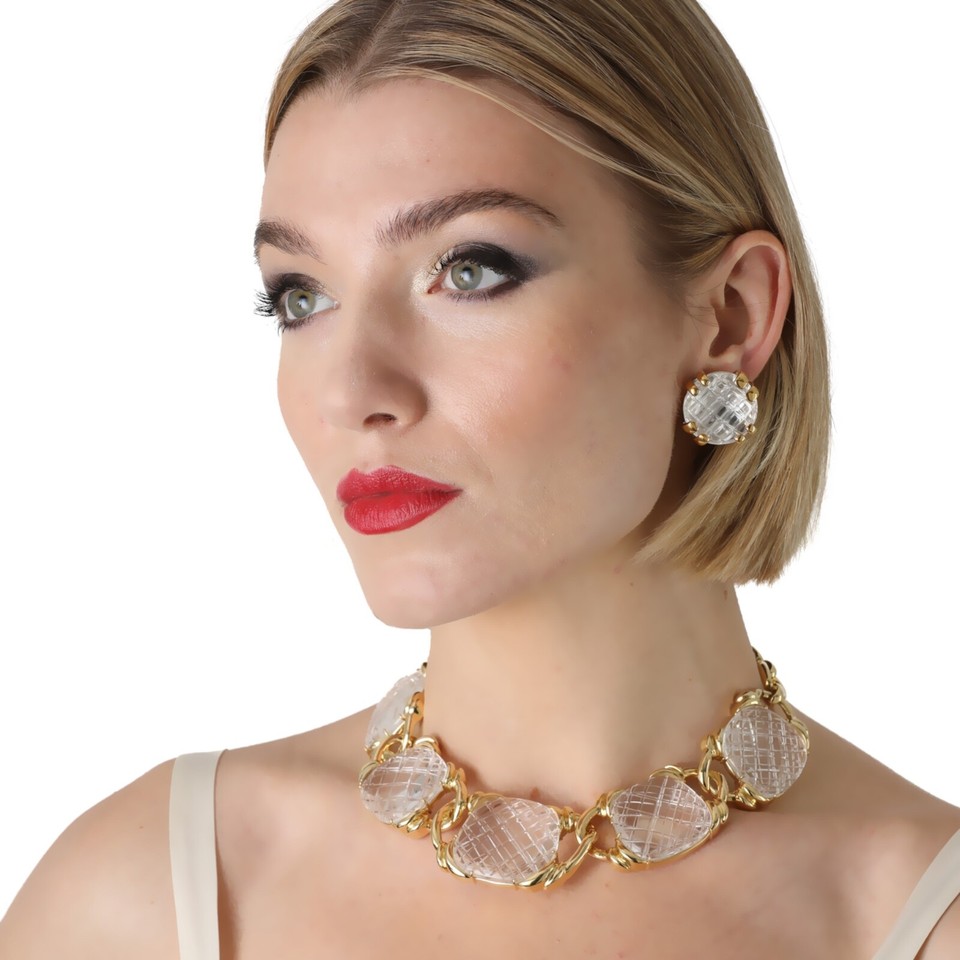 David Webb Five Cross Hatched Crystal Collar Necklace 18k yellow gold ...