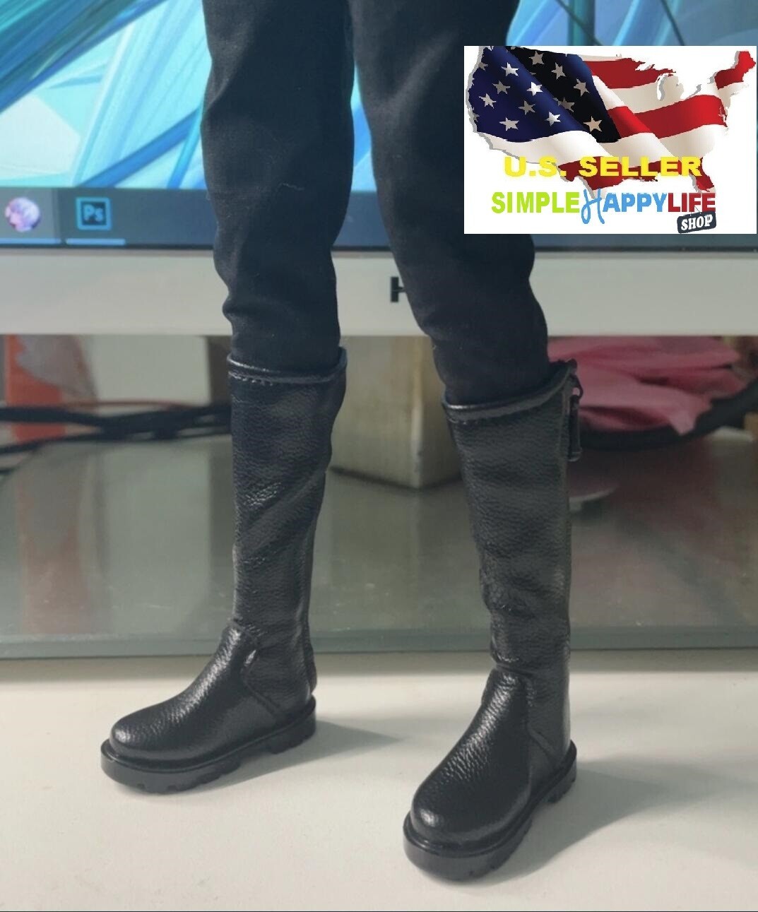 LARGE 1/6 Black Riding Boots for 12" female figure TBLeague S43 S42 S38 ...