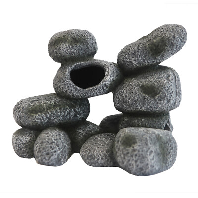 Aquarium Vivarium Fish Tank Ornament Decoration, Grey Pebble Stack 19cm ...