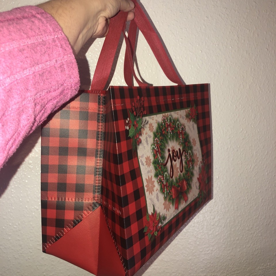 Christmas tote Gift Bag With Christmasy wreath Print | eBay UK
