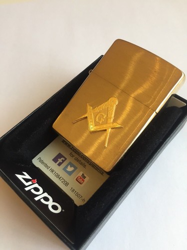 Masonic Zippo Lighter brushed BRASS Free Masons Master gift Gold plated ...