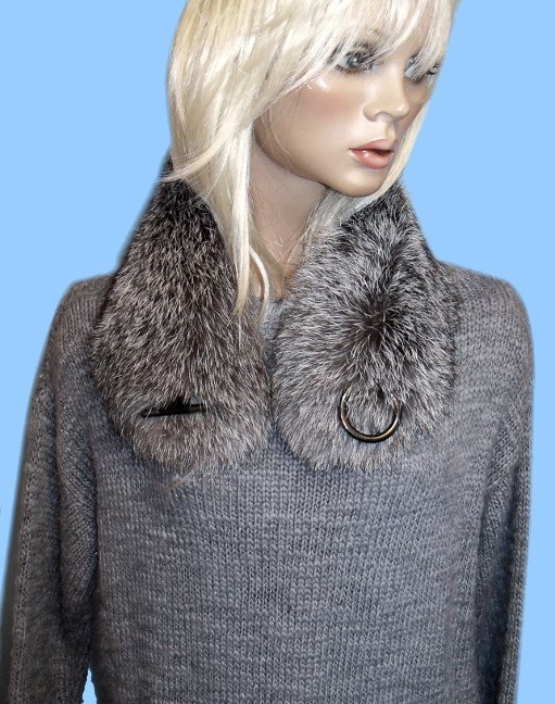 New WOMENS GENUINE SILVER FOX FUR SCARF -COLLAR -MIDNIGHT BLACK CHROME ...