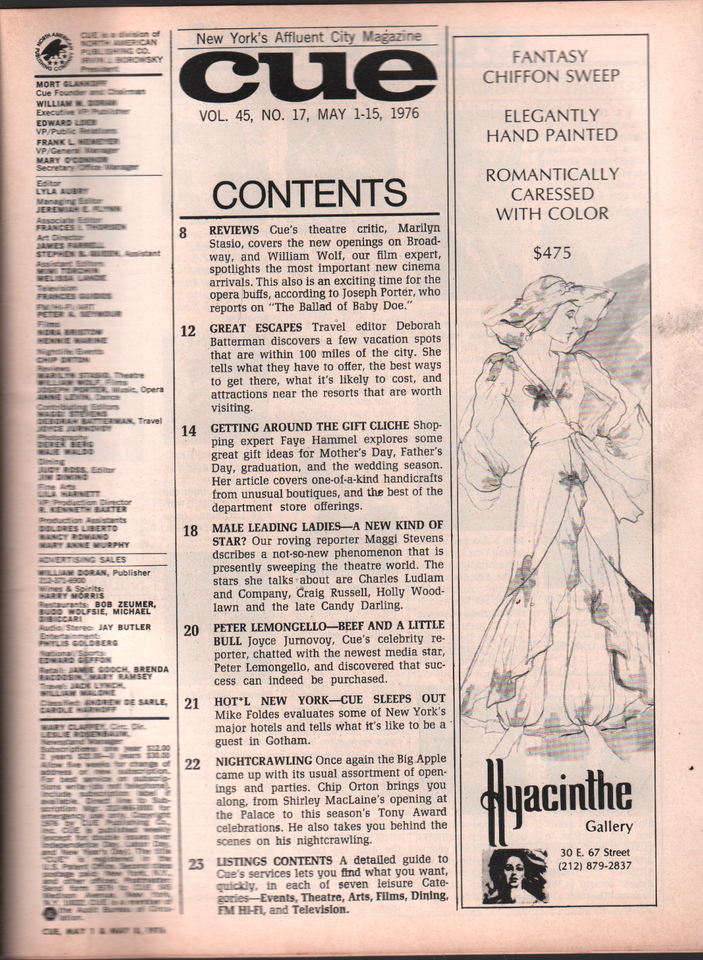 New York Cue Magazine May 14 1976 Shirley MacLaine Mike Foldes ...