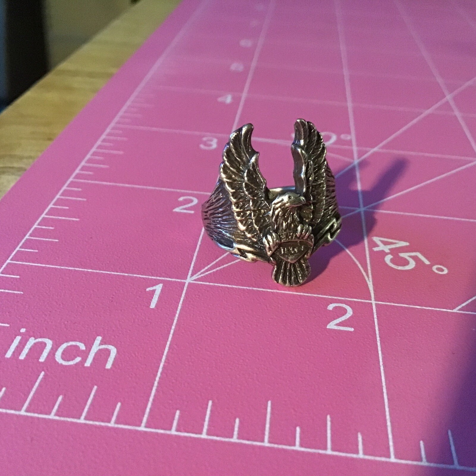 vintage American Biker Eagle Sterling Silver Ring siz… - Gem