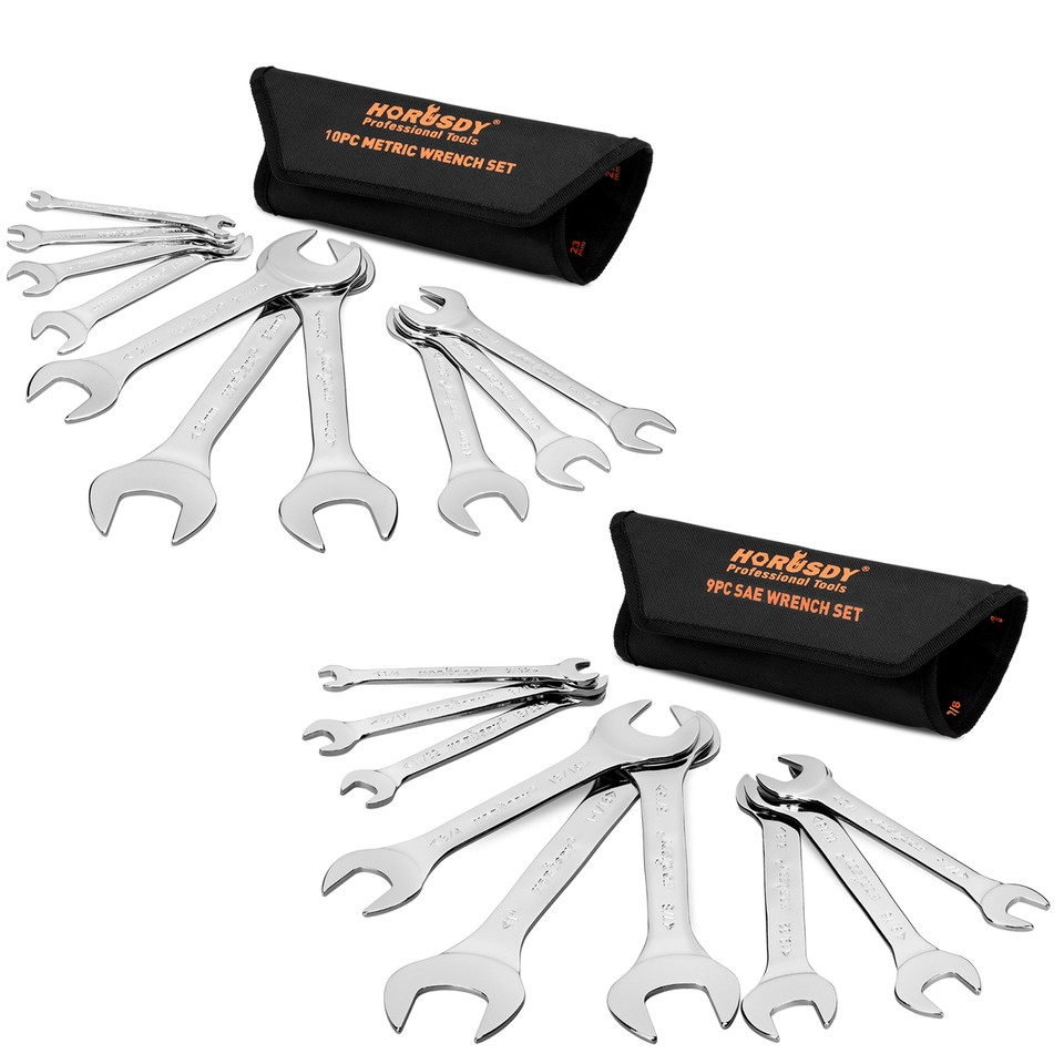 19PC SAE & Metric Thin Open End Wrench Set Bike Wrench Set W/ Rolling ...