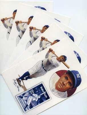 (5) Babe Ruth 5x7" USPS Postcards 1990 20c Stamp Issue Date July 6 ...