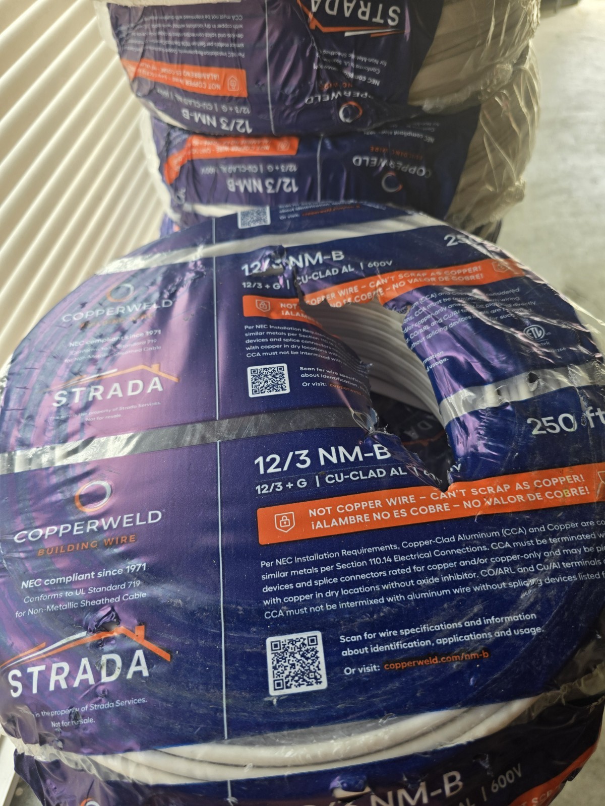 12/3 Electrical Wire 250 Ft Copper-Clad Aluminum | eBay