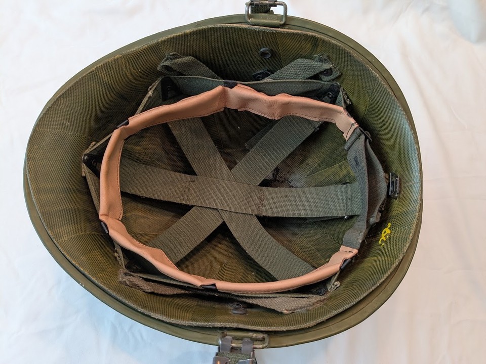 USGI US army military M1 steel pot helmet rear seam swivel bale and ...