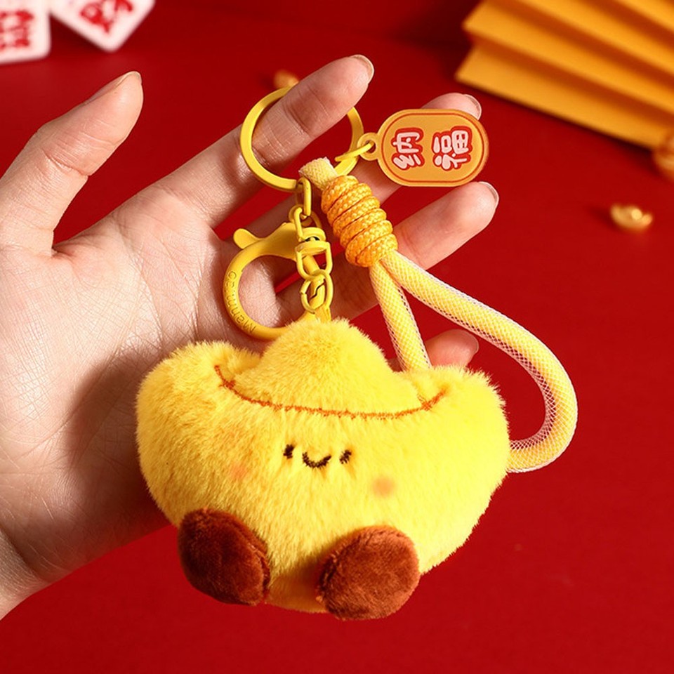 Yellow Felt Lucky Gold Ingot Keychain Charm Fortune Good Luck Gift ...
