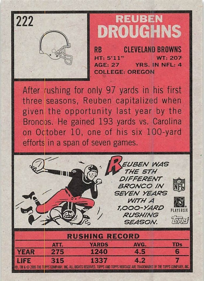 REUBEN DROUGHNS 2005 TOPPS HERITAGE FOOTBALL #222 | eBay