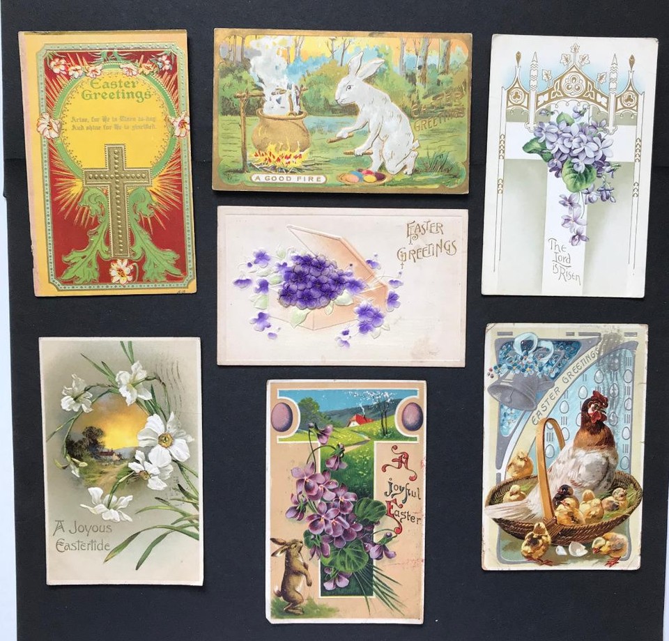 Vintage lot 7 EASTER Postcards Bunny Religious Hen Chicks Eggs Saxony ...