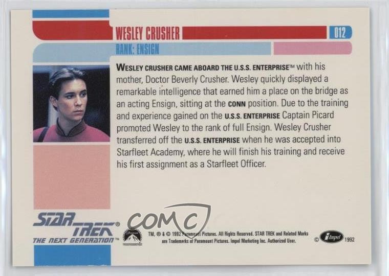 1992 Impel Star Trek The Next Generation Ensign Wesley Crusher #012 ...