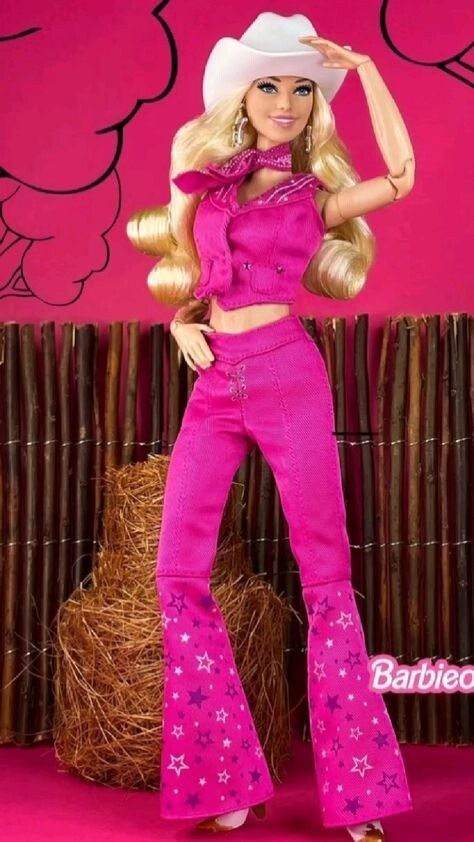 Barbie The Movie Doll Margot Robbie Wearing Pink Western Outfit Cowboy ...
