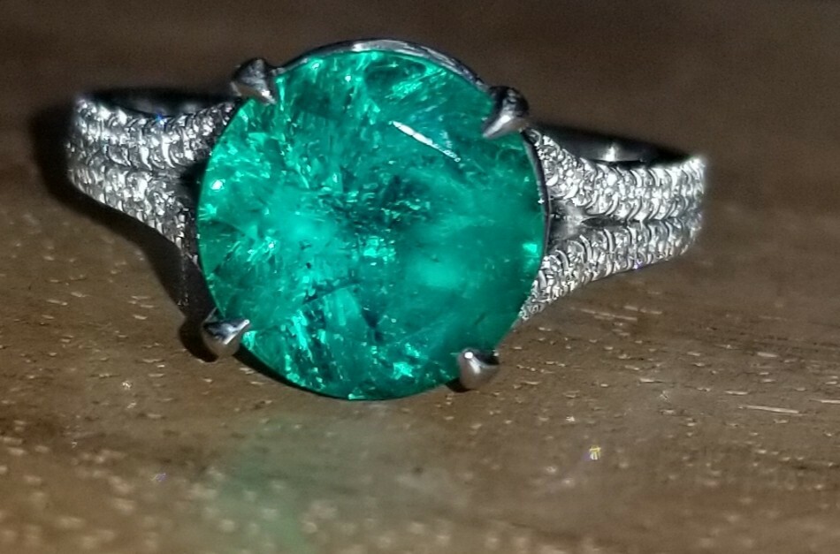 Platinum Engagement Ring 2.34CT. Gem Green Emerald Round Shape | eBay