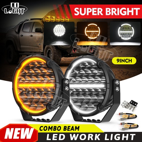 2x Round 9" LED Work Light Bar Spot Offroad SUV ATV DRL Driving Bumper ...