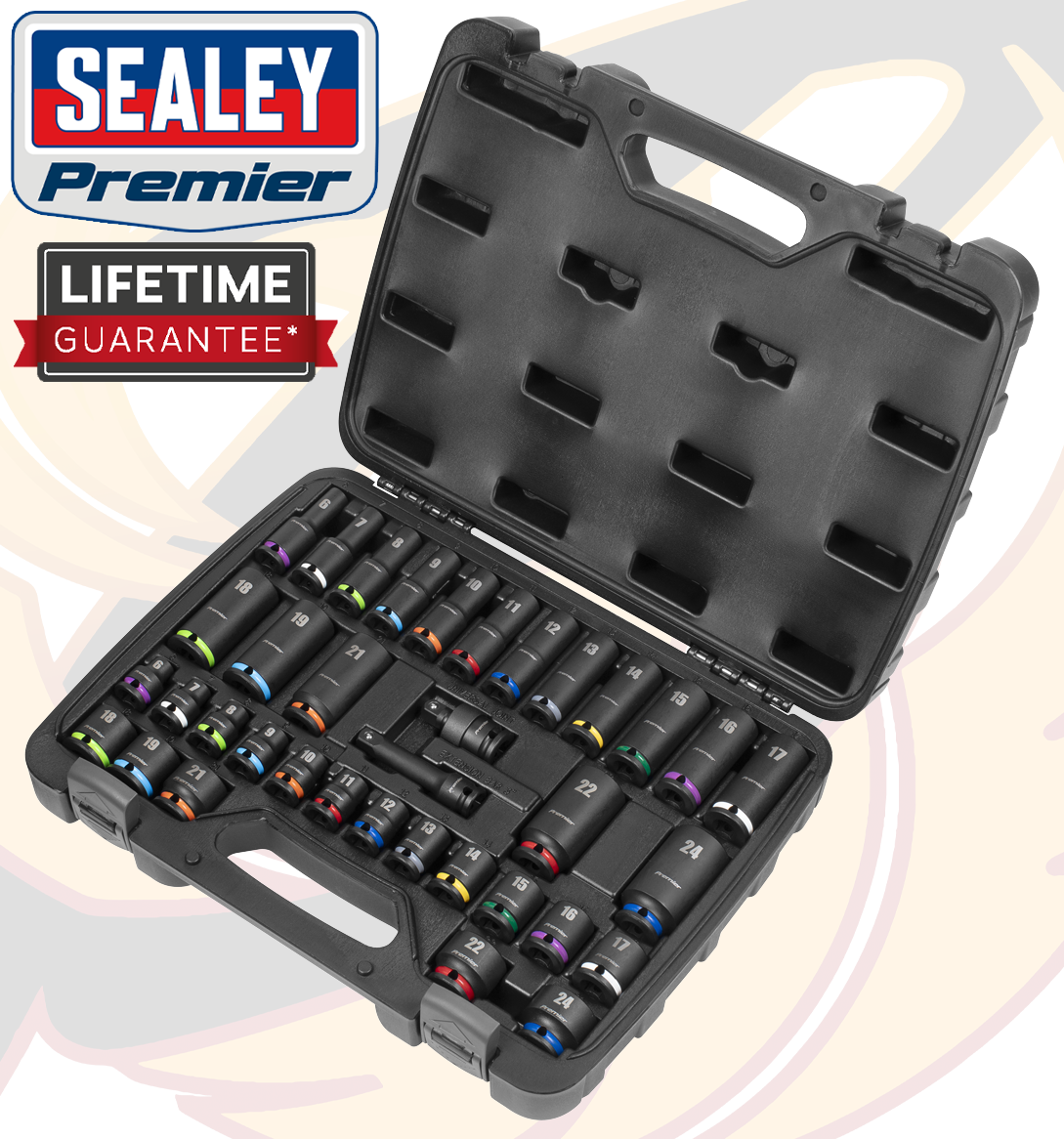 SEALEY DEEP & SHALLOW IMPACT SOCKET Set 3/8"Dr 36pc 6mm-24mm 6pt Hex ...