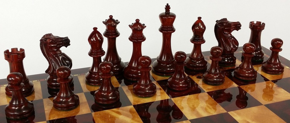 4 QNS BLOOD ROSEWOOD 3 3/4" Kg Anderssen Staunton Wood Chess Men Set ...