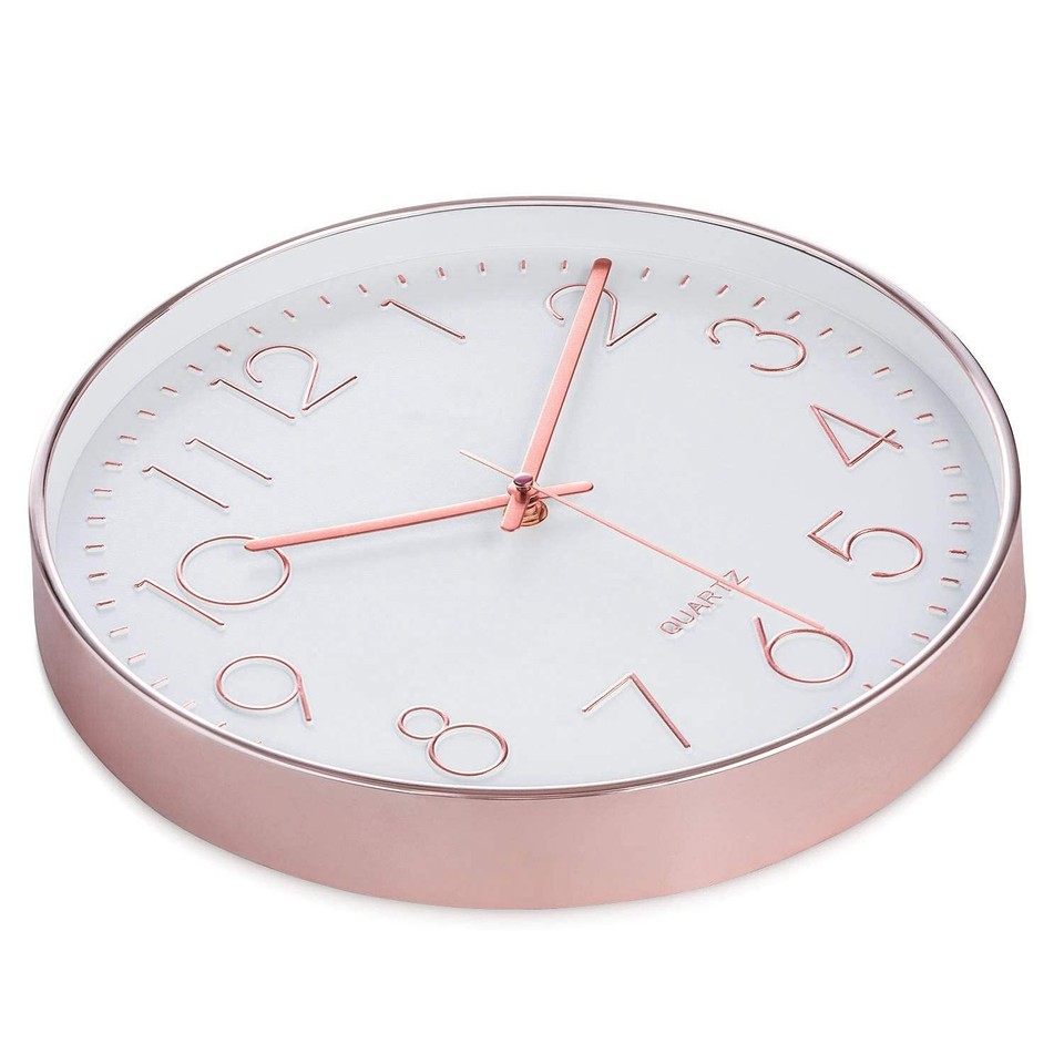 12" Rose Gold Wall Clock Silent Non-Ticking Quartz Modern Design Easy ...