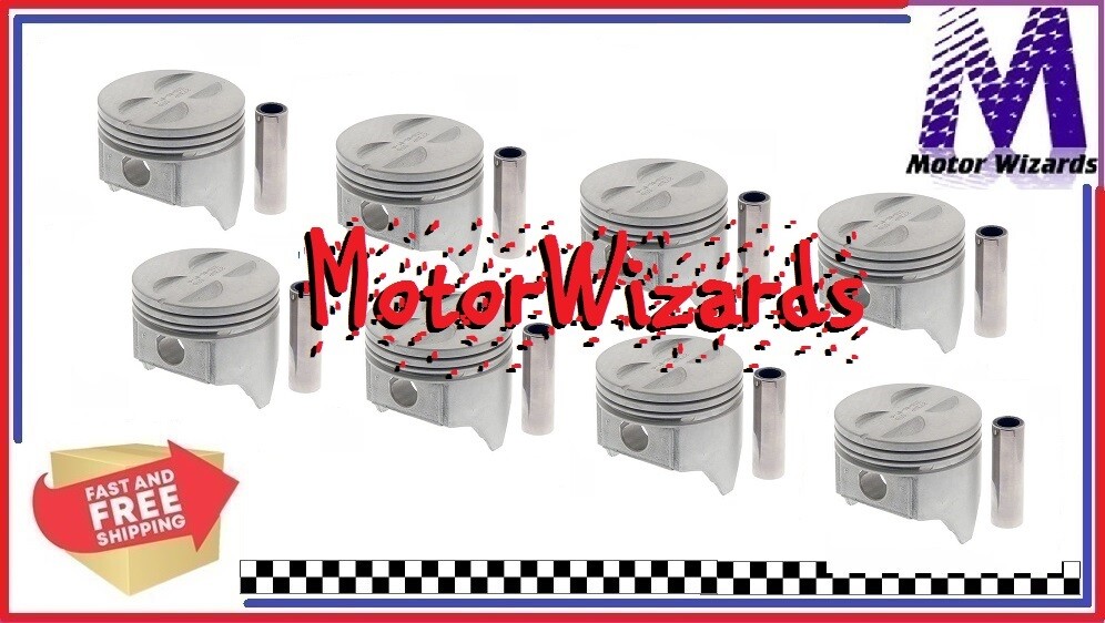 Chevy GM 307 1968-73 SEALED POWER 295P30 Cast Flat Top Pistons w/4VR 8 ...