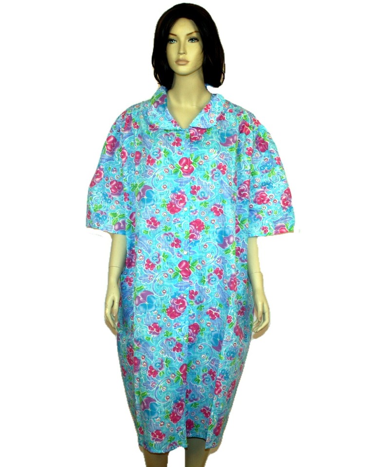 Womens Duster Dress Plus Size Assorted Print Snap Buttons House Dusters ...