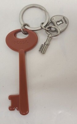 Fossil Large Brown Plastic Purse Fob Charm & Small Metal Lock & Key ...