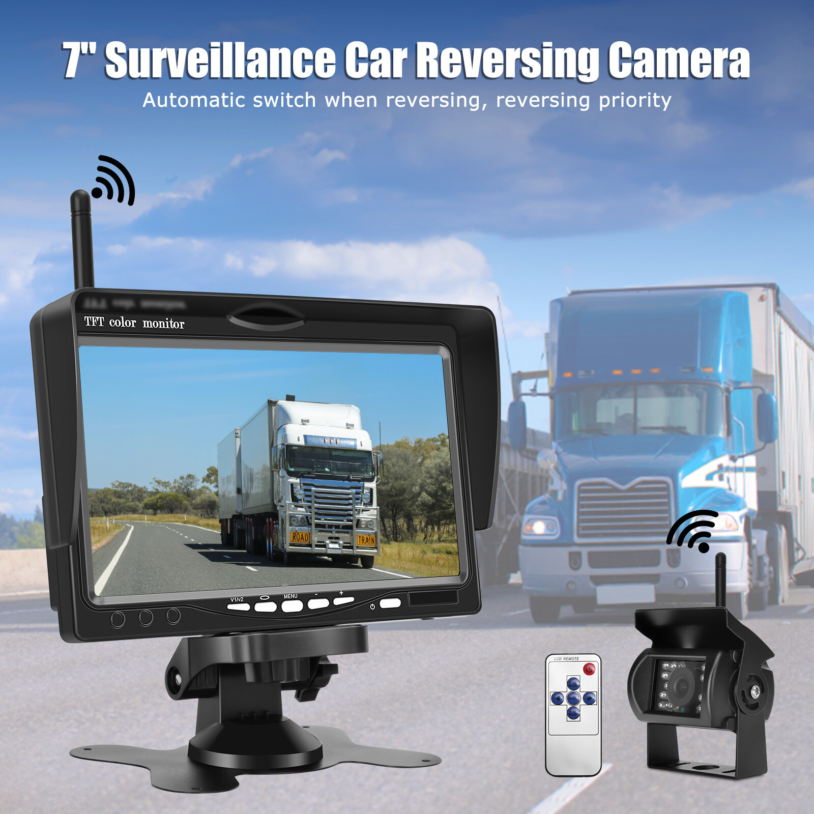 7" Wireless Rear View Kit LCD Monitor HD Reverse Camera For Truck ...