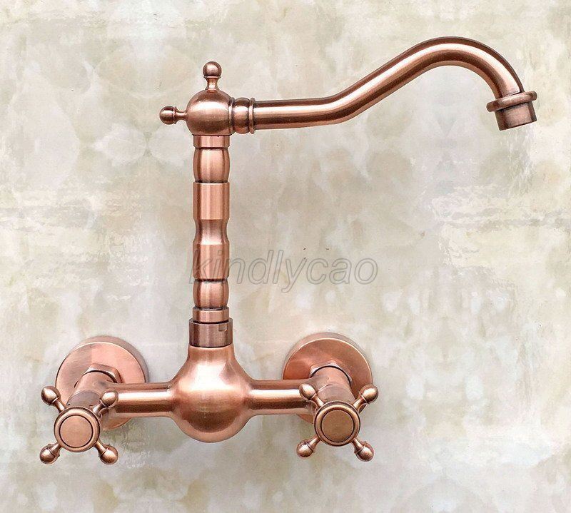 Antique Red Copper Wall Mounted Bathroom Kitchen Laundry Sink Faucet ...