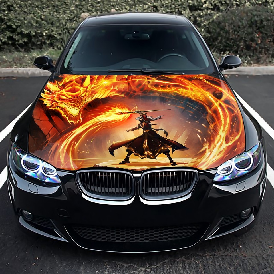 Fire Dragon Car Hood Wrap Decal Vinyl Sticker Full Color Graphic Fit ...