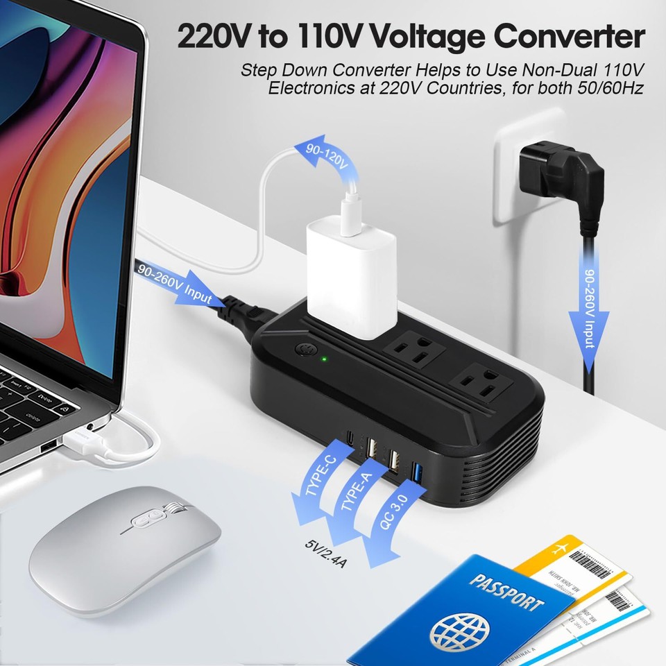 Voltage Converter 2300W Power Step Down 220V to 110V Universal Travel ...