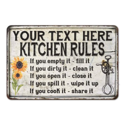 Personalized Kitchen Rules Chic Sign Vintage Decor Gift Metal Sign ...