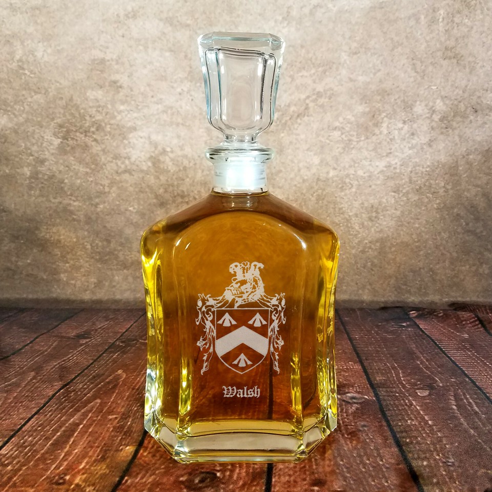 Custom Family Crest Whiskey Decanter and Rocks Glass Set of 2, Coat of ...