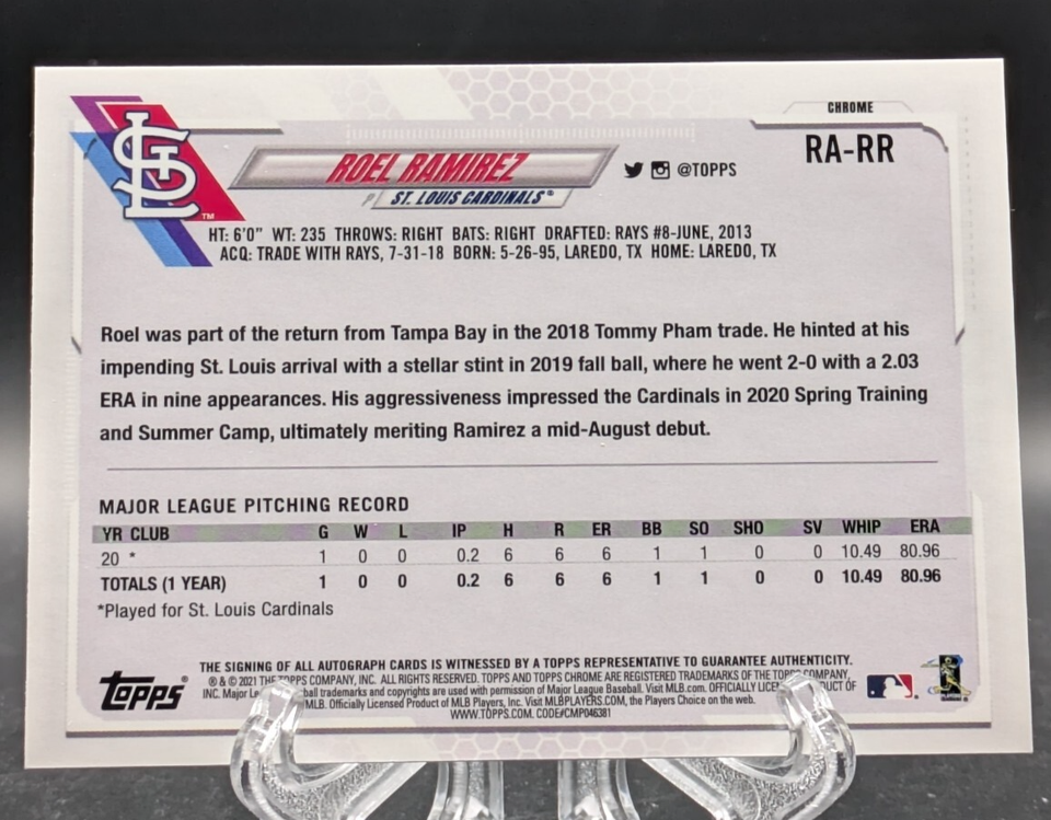 2021 Topps Chrome #RA-RR Roel Ramirez Rookie On-Card Auto RC St. Louis ...