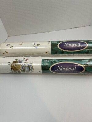 2 Vintage NORWALL FLORAL Vinyl Wallpaper Rolls KB18236 Prepasted ...