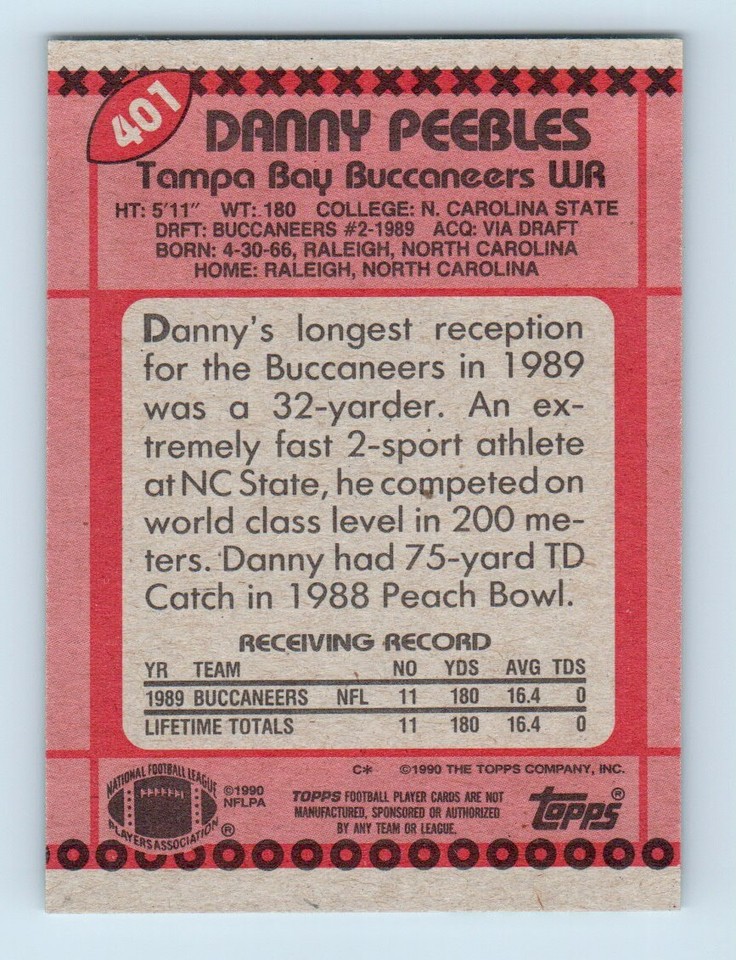 1990 Topps Danny Peebles Tampa Bay Buccaneers #401 | eBay