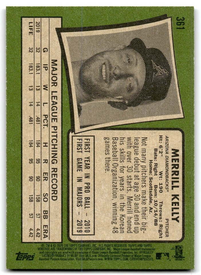 2020 Topps Heritage Merrill Kelly Baseball Cards #361 | eBay