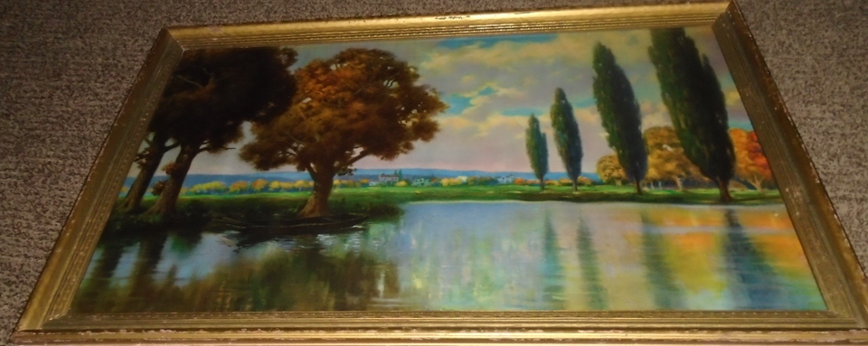 R. Atkinson Fox, Original Framed Print Lake Rowboat Town 32.5"x20.5 ...