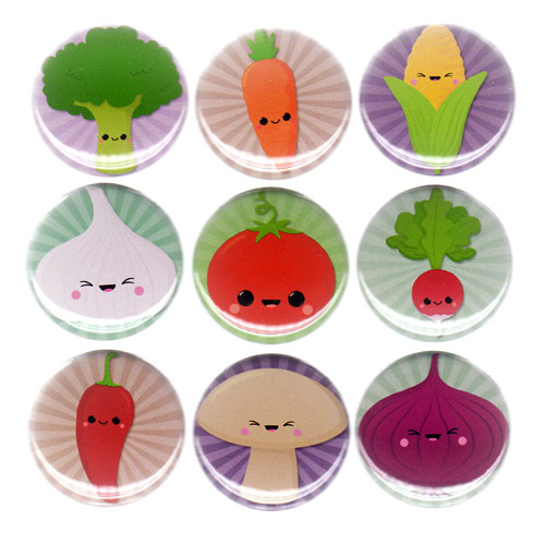 CUTE VEGGIES button set vegetable broccoli carrot garlic tomato pepper ...