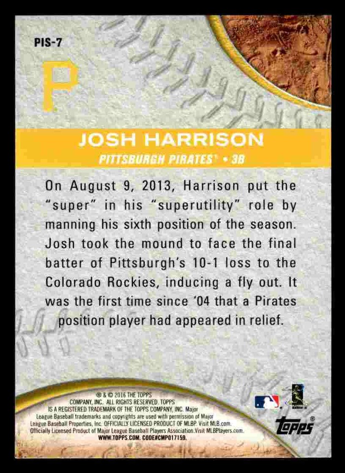 2016 Topps Pressed Into Service Josh Harrison #PIS-7 - Pittsburgh ...