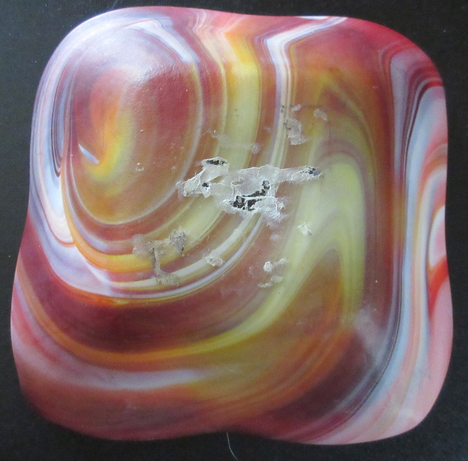 Olden End of Day Ashtray Imperial Satin Slag Glass Vintage Red White ...