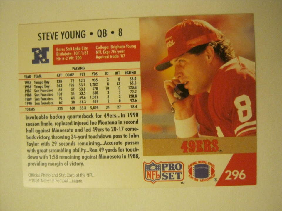 1991 Pro Set #296 Steve Young Football Card (CS-53) | eBay