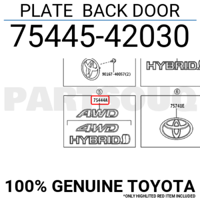 7544542030 Genuine Toyota PLATE BACK DOOR 75445-42030 | eBay