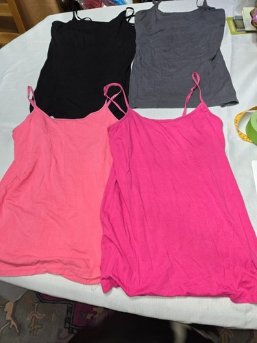 Set Of 4 Womens Adjustable Spaghetti Strap Tank Tops In Black Pink Hot ...