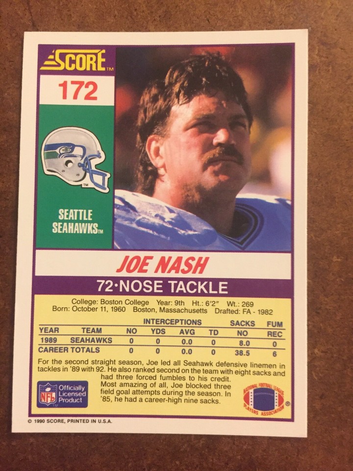Joe Nash 172 Score 1990 NFL Football Trading Card | eBay