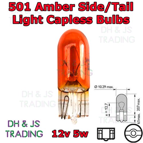 10 x 501 Side Tail Light AMBER Push In Number Plate Capless Bulb Bulbs ...